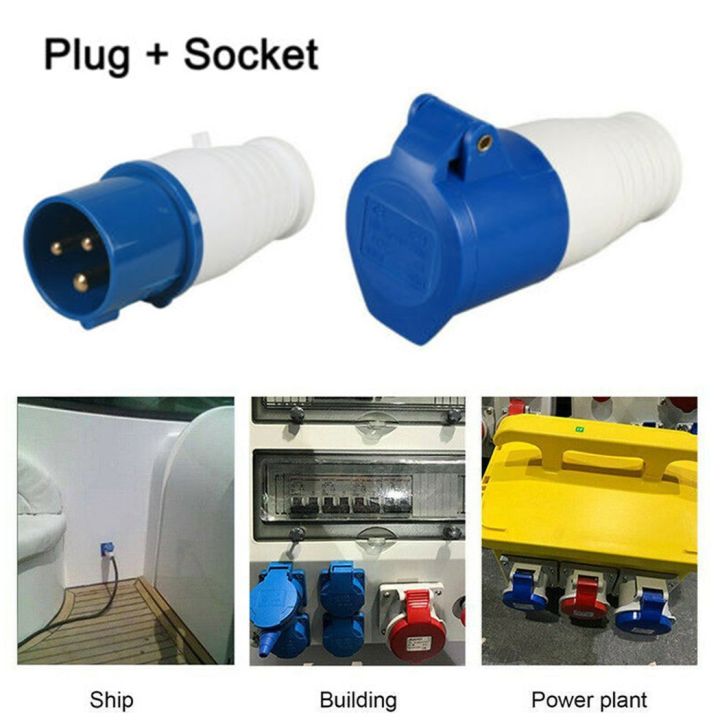 ShopSphere 240v 16a 3 Pin Blue Industrial Waterproof Plugs Socket Male ...