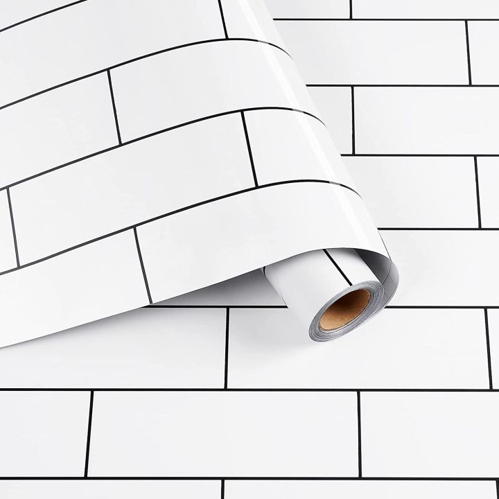 Black White Brick Wallpaper for Kitchen Backsplash Oil Proof PET Self ...
