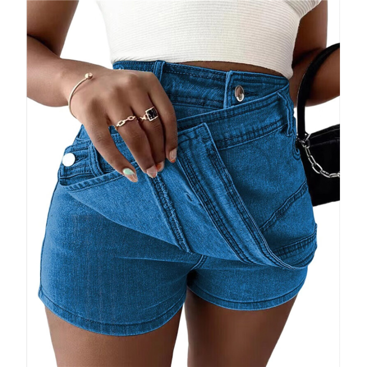 Women Jean Denim Skort - High Waisted Asymmetrical Short Mini Short ...