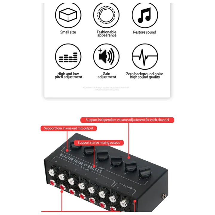 Channels Passive Stereo Mixer Mini Audio Mixer Portable Sound Mixer RCA ...