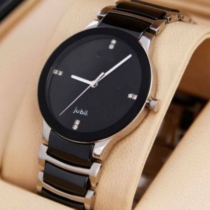 Premium Black Silver Two Tone Mix Luxury Analog Stainless Steel ...
