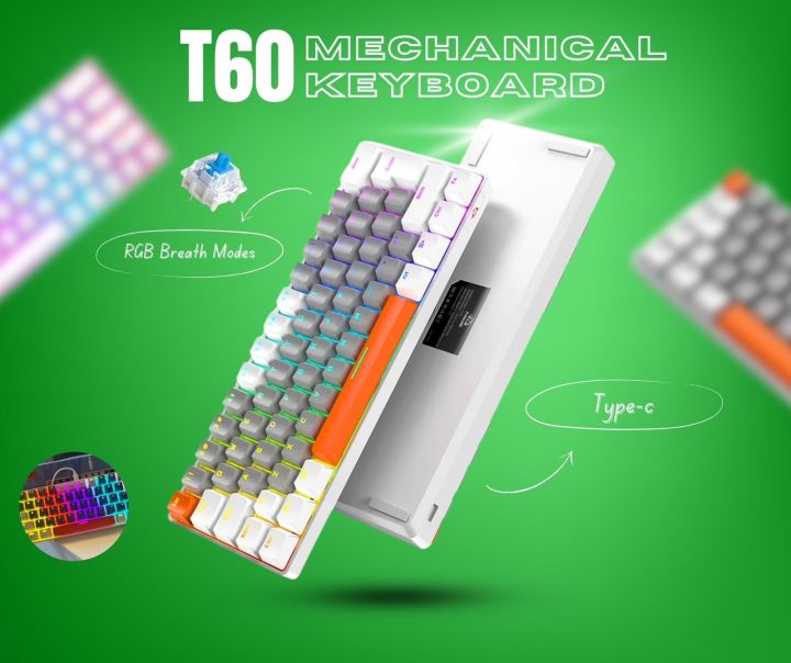 T60 Mechanical Keyboard 100 Keys RGB Backlight Blue Switch USB Wired ...