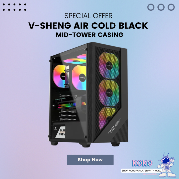 V-SHENG AIR COLD BLACK MID-TOWER CASING | Gaming Desktop Casing | Daraz.lk