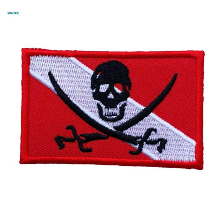 Scuba Diving Dive Flag Skull Skeleton Sew On Patch + Diver Down Flag ...