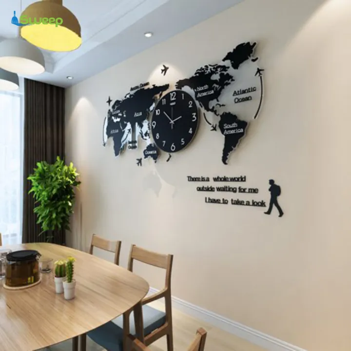 【BestGO】World Map Wall Clock Nordic Modern Minimalist Decoration ...