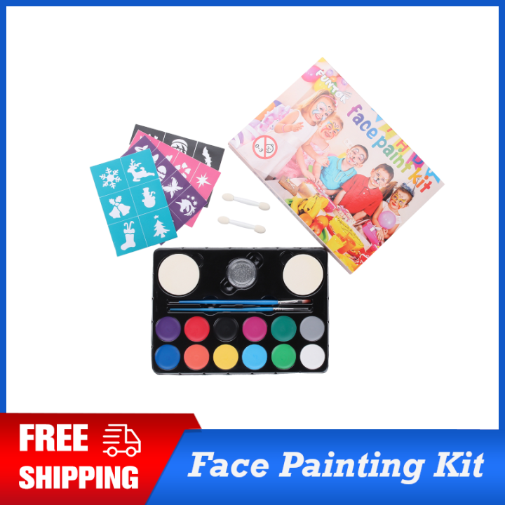 FUNTOK Party Carnival Face Painting Kit Paints/Brush/Guide Fancy Dress ...