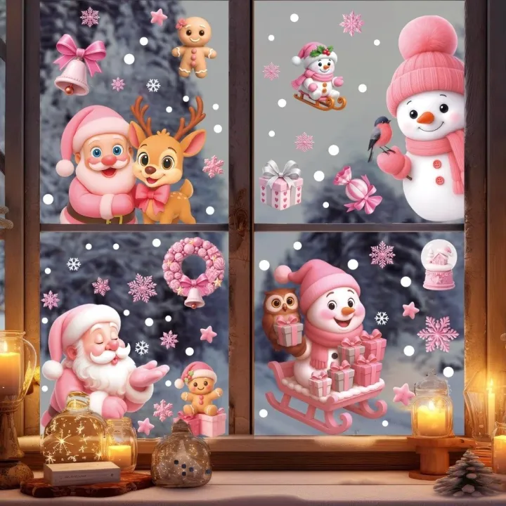 Removable PVC Window Stickers Santa Claus Snowflake Christmas Stickers ...