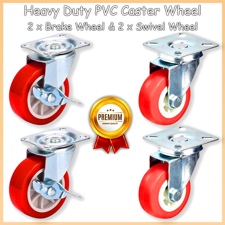 Heavy Duty PVC Caster Wheel 2 x Brake Wheel & 2 x Swivel Wheel (1.5 ...