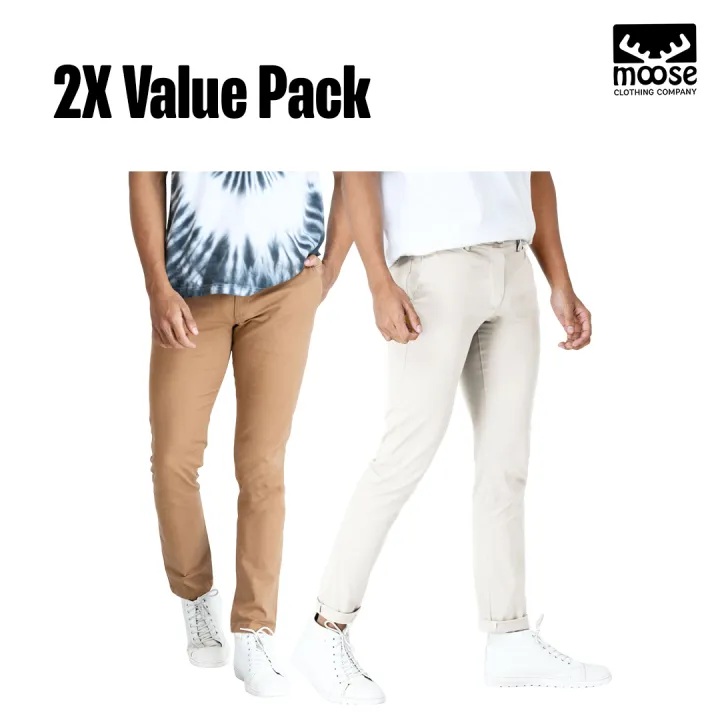 Moose Men’s Slim Fit Chino pant Bundle Pack - Toasted coconut & White ...