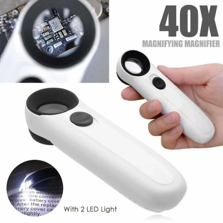 Pocket LED Light Handheld Magnifier Loupe Lens Magnifying Glass 40X ...
