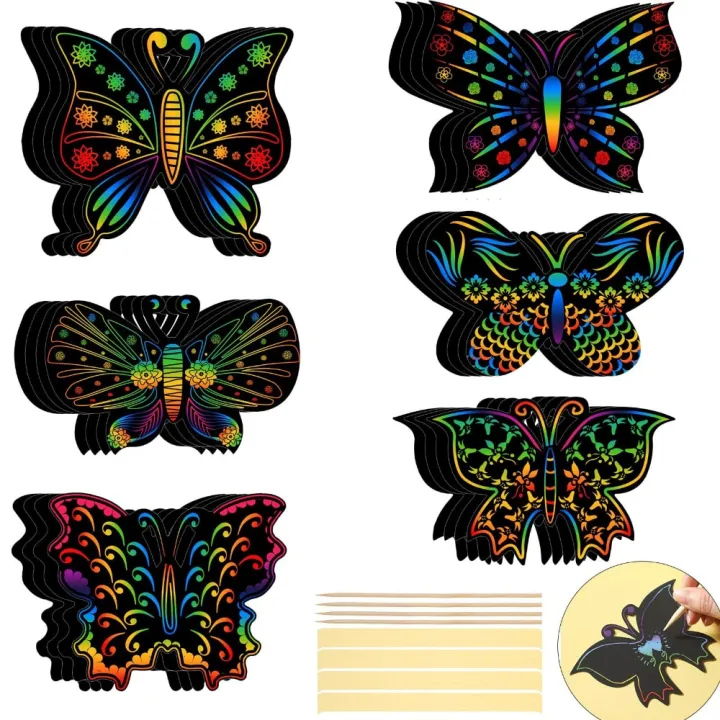 6/12Pcs Set butterfly Bookmarks Scratch Drawing Paper Magic Scratch Art Kids Painting Book ...