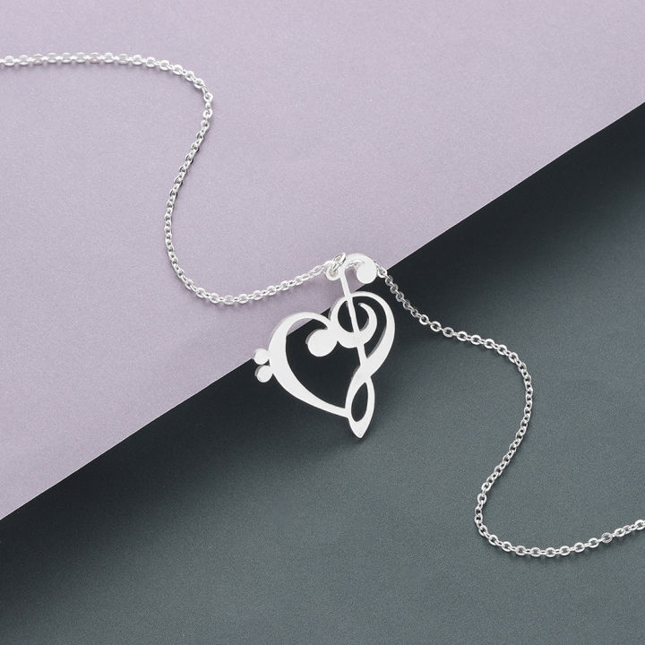 Kinitial Simple Design Treble and Bass Clef Heart Pendant Necklace ...