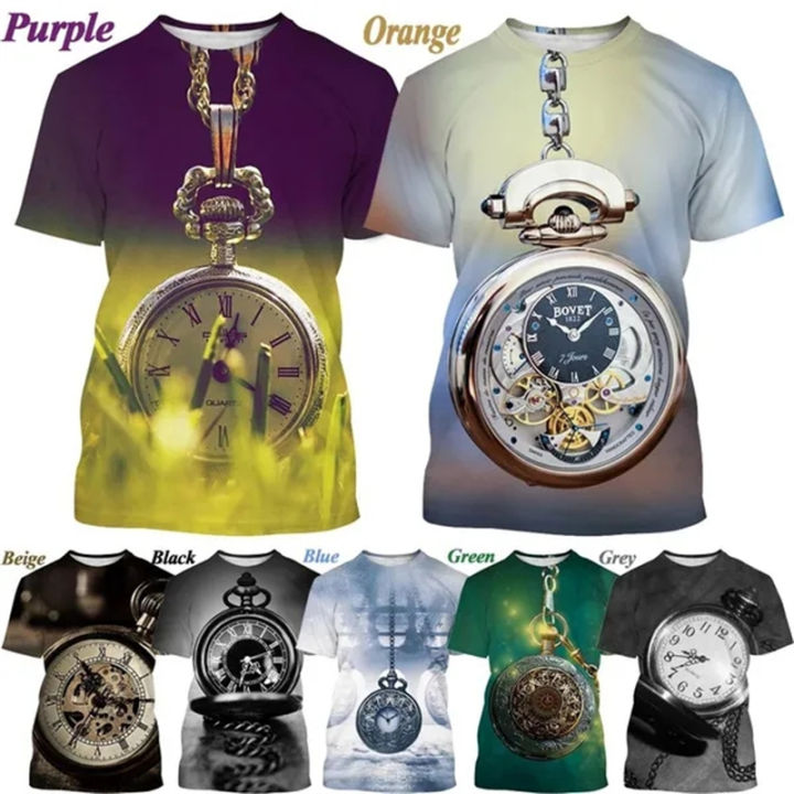 Classic Pocket Watch 3D Printed T Shirt Men Women Fashion Clock Pattern ...