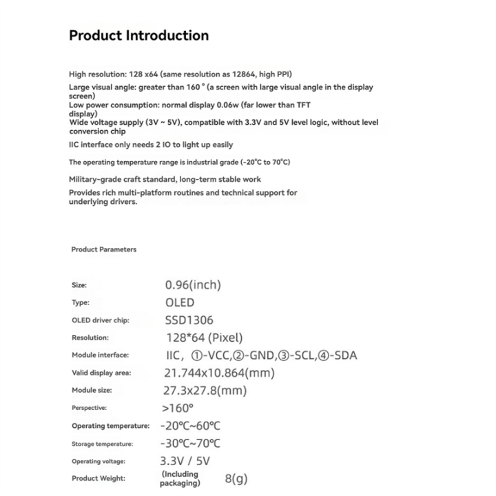 Suitable For Raspberry Pi 0.96 Inch OLED I2C SSD 4Pin Module With Case ...