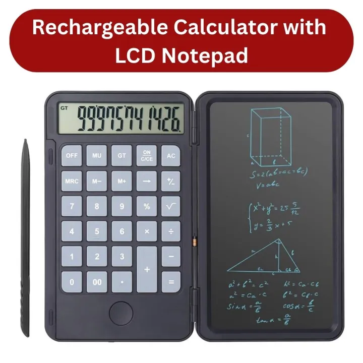 Rechargeable Calculator with LCD Notepad, 12-Digit Large Display Office Desk Calcultors with ...