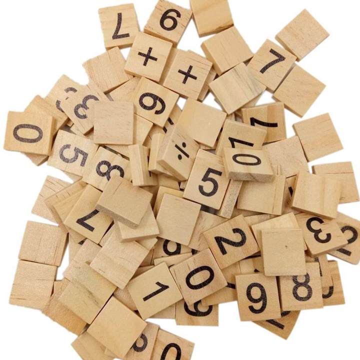 100Pcs/Set Wooden Numbers English Letters Scrabble Tiles Letter ...