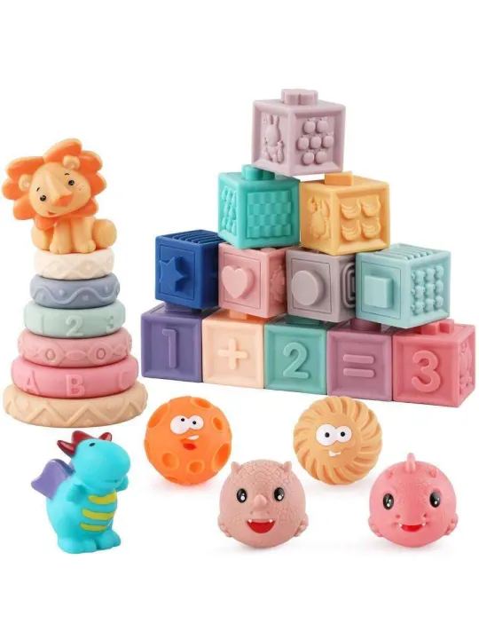 IsEasy 4 In Montessori Toys 6-12 Months, Pull String Teething Toys ...