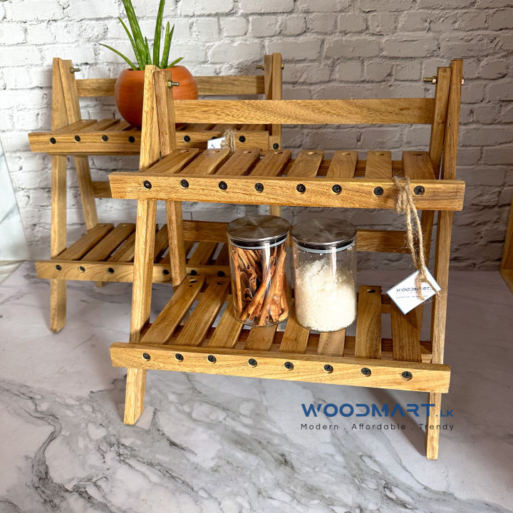 Wooden Tea Corner Rack 2 Tier Solid Wood Kitchen Shelf Multi-Purpose ...