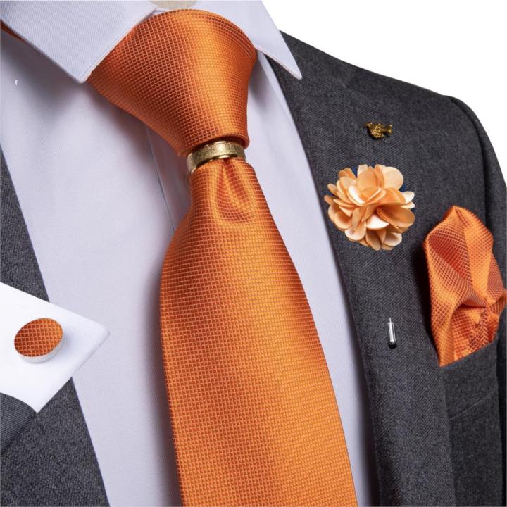 Designer Mens Necktie Orange Solid Tie Handkerchief Cufflinks Gift Set ...