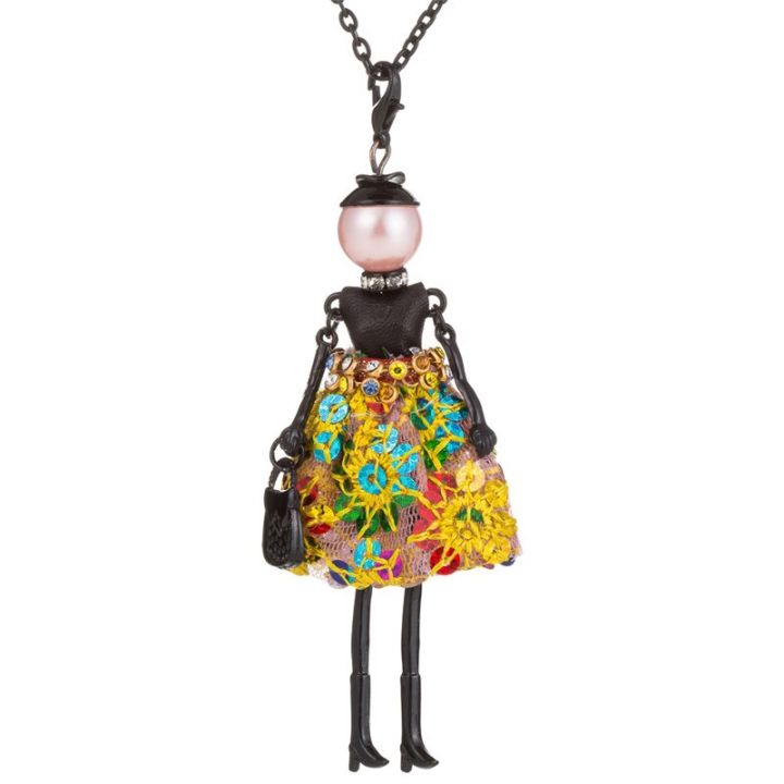 HOCOLE Handmade Shiny Sequins Dress Doll Necklaces Statement Women ...