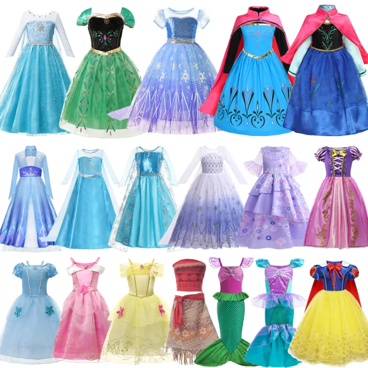 Frozen Elsa Anna Princess Costume Girls Halloween Dress Kids Cosplay ...
