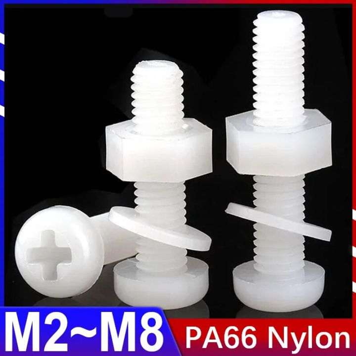 3 in 1 Combination White Nylon Screw Nut Washer Gasket Set Round Head Cross Bolt Plastic ...