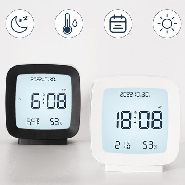 LCD Digital Clock with Temperature and Humidity, Home Thermometer ...