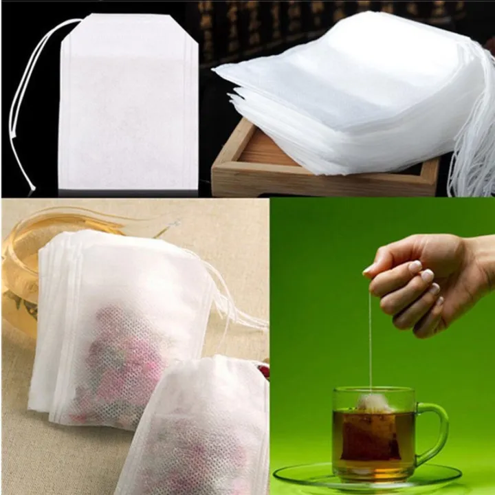 100 Pcs 5x7cm Disposable Empty Tea Bags Bags for Tea Bag with String ...