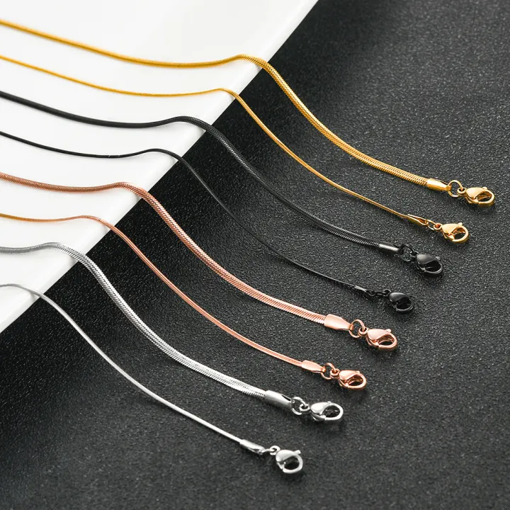 Width 1mm/2mm Flat Snake Gold/Silver/Black/Rose Color Stainless Steel ...