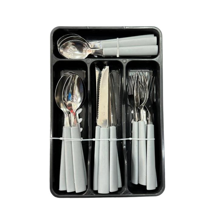 24-piece Stainless Steel Cutlery Set With Grip Handles, Neatly Arranged ...