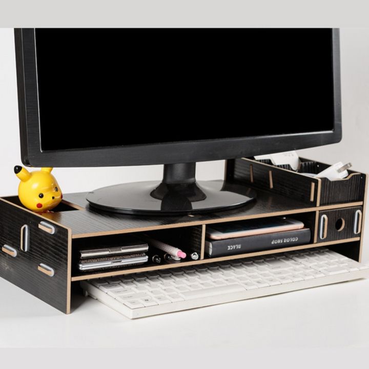 Desk-Holder Shelf Laptop-Stand Wood Desktop Monitor Stand Computer Screen Riser Shelf Plinth ...