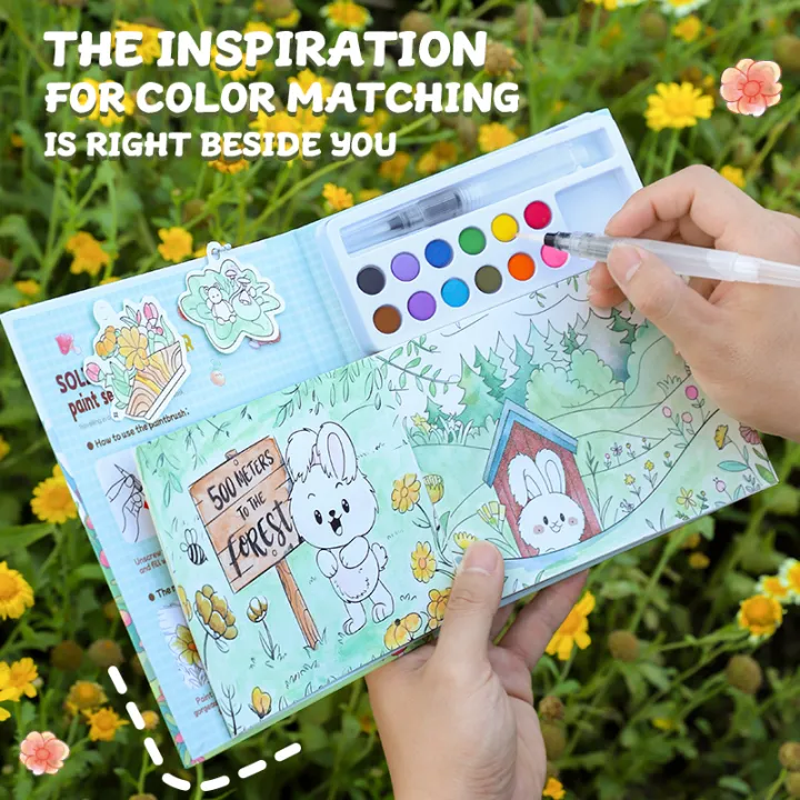Children's Watercolor Coloring Set with 12-Color Pigment Color Blocks ...