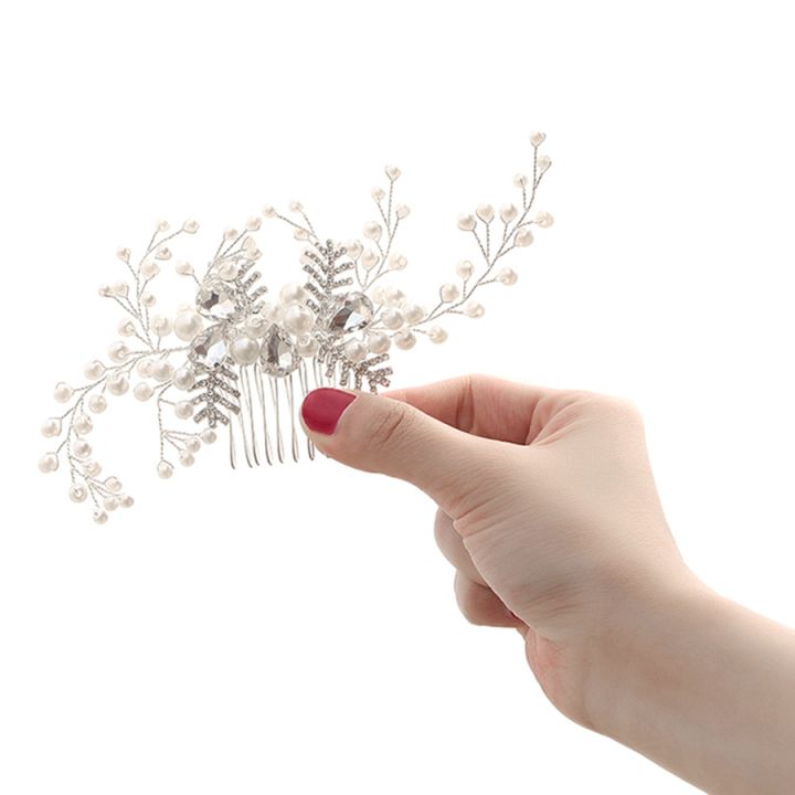 Handmade Silver Pearl Flower Hair Comb Bridal Tiaras Crowns Headpiece ...