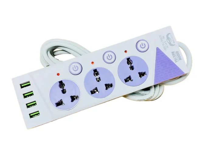Lucky Hawk - Extension Wire Cord 3 way 3 USB - 13A Plug Power Strip 3m ...