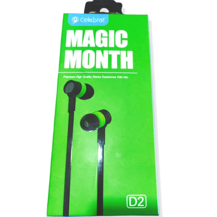 Celebrat D2 Magic Month Stereo Earphone with Mic (Black & Green) | Daraz.lk