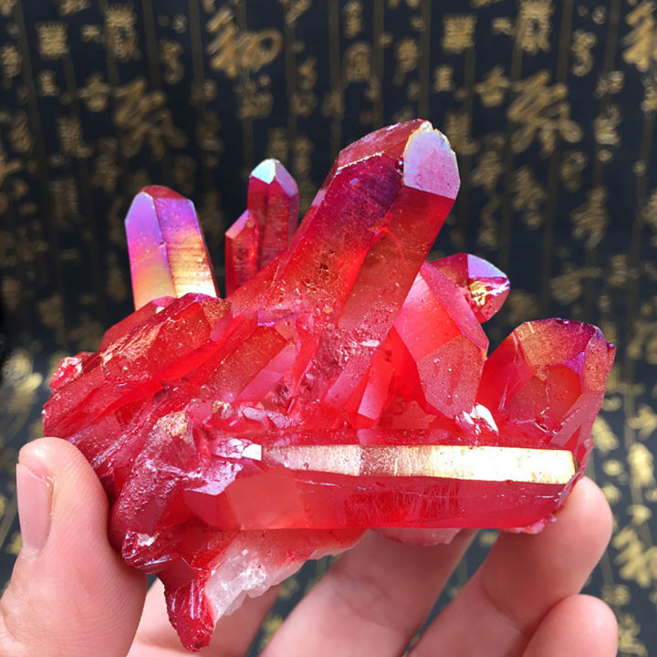 Red Titanium Coated Natural Rock Healing Crystal Cluster Quartz Geode ...