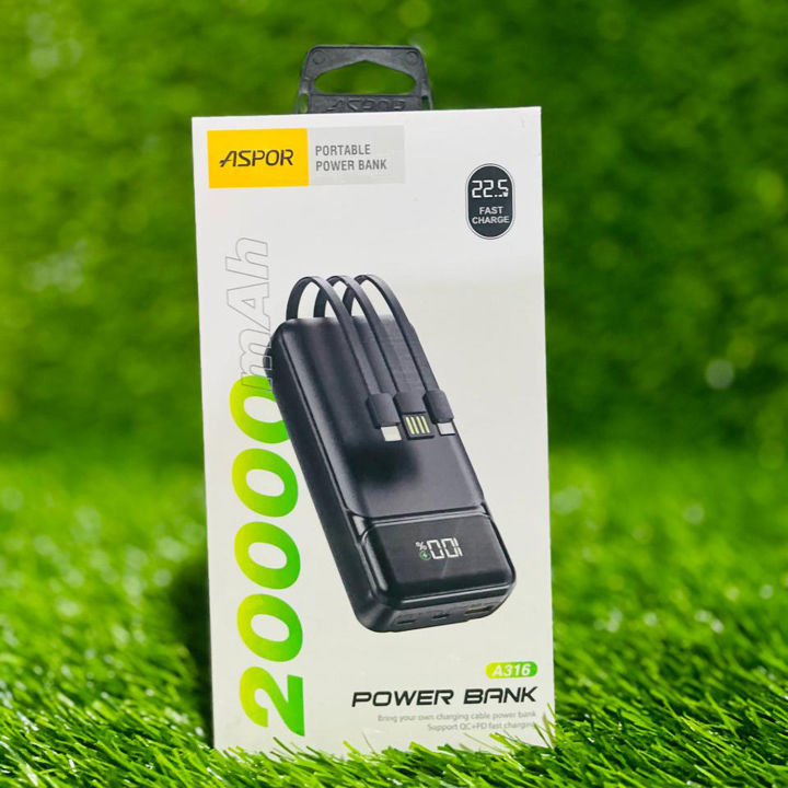 Original Aspor A316 20000mAh Power Bank 2 Input 2 Output Powerbank ...
