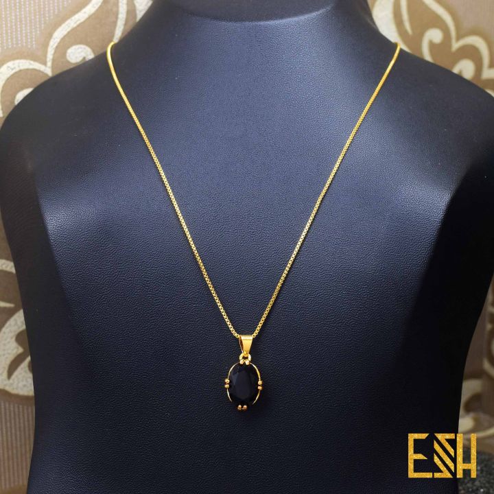 18 INCH gold plated 01MM BOX chain with Cubic zirconia Oval BLUE stone ...