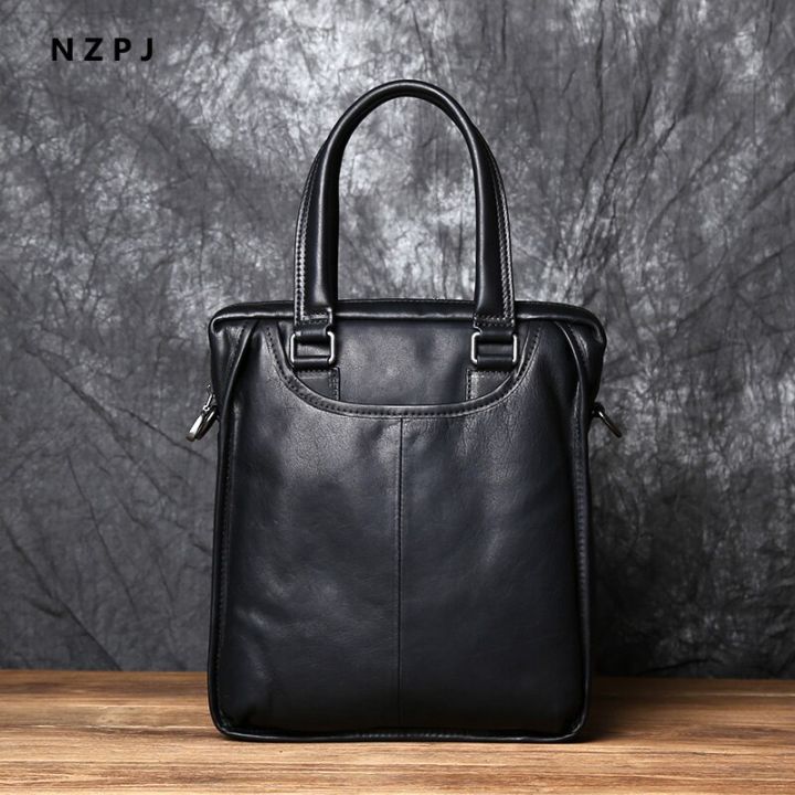 NZPJ Men's Leather Business Handbag Top Layer Cowhide One Shoulder ...