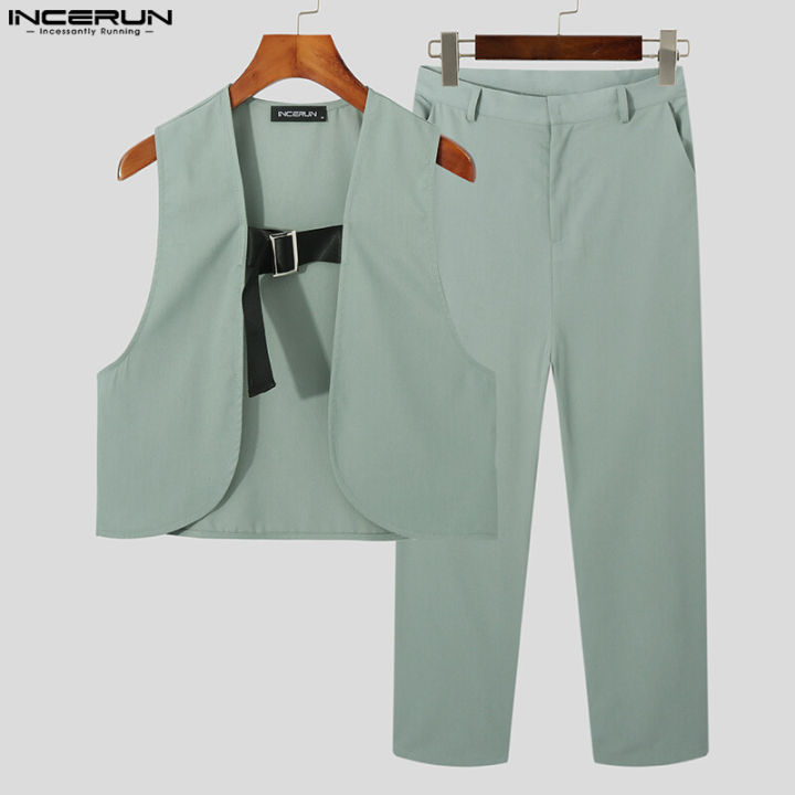 INCERUN Mens Vests Coat Pants Suit Formal Casual Blazer Suit Party ...