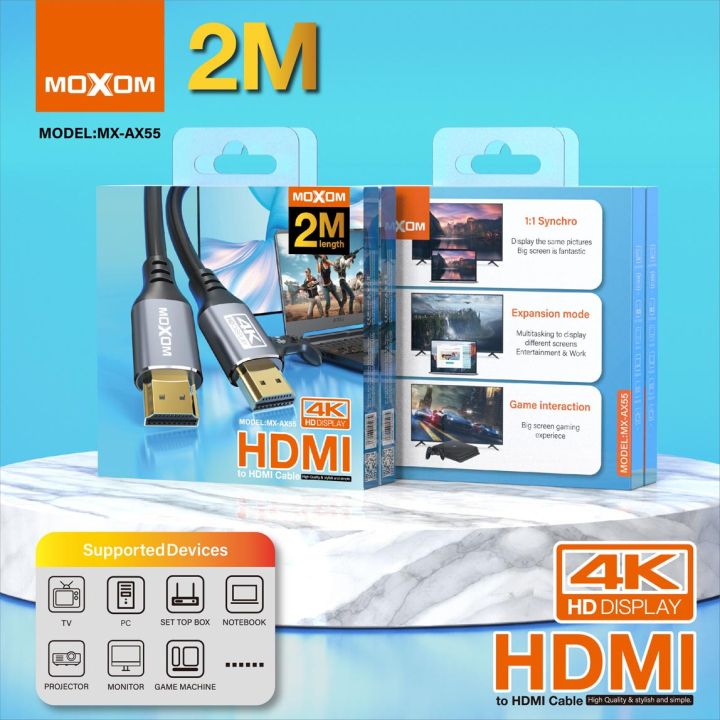 Moxom MX-AX55 HDMI to HDMI Cable 4K 2M Ultra HD Display ready cable ...