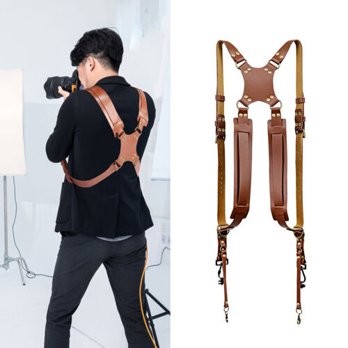 High Quality Leather Camera Accessories Dual Harness Two Cameras ...