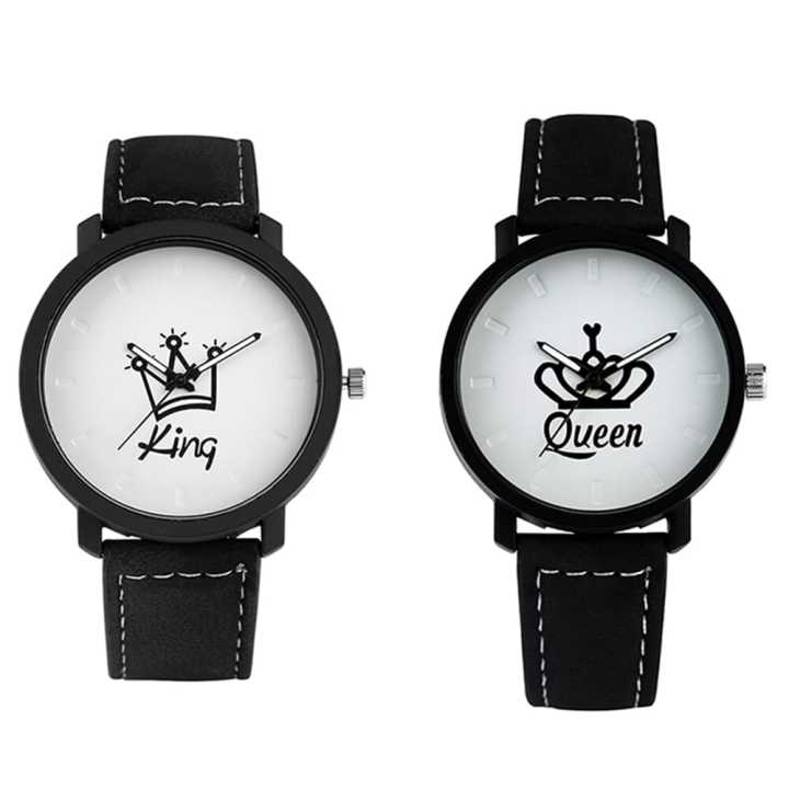 King and Queen Crown Couples Watch Wristwatch with PU Faux Leather Band ...