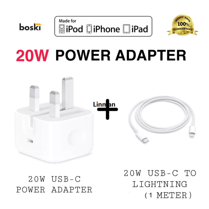 Linman Apple iPhone 20W Fast Charger with Type-C to Lightning ...