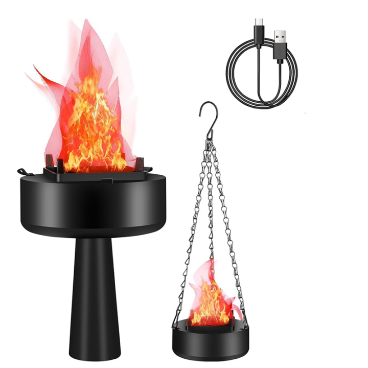 USB Rechargeable 3D Fake Fire Campfire Electric Flame Light Portable ...