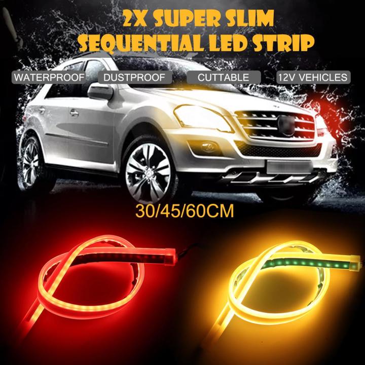 2x Motors Sequential LED Strip Light DRL Headlight Turn Signal ...