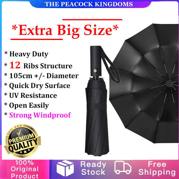 (Heavy Duty) New Fully Automatic Umbrella Men Business 12 Ribs ...