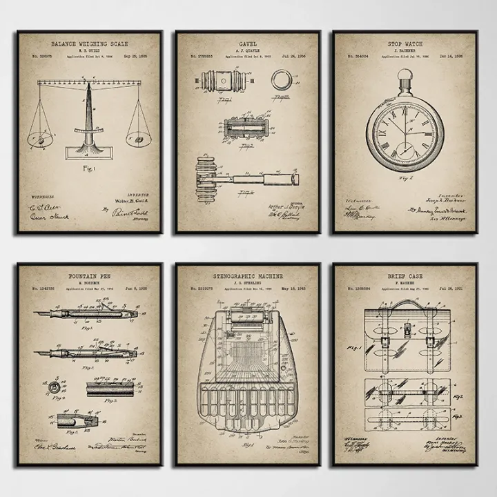 Vintage Law Patent Posters Prints Scale of Justice Gavel Canvas ...