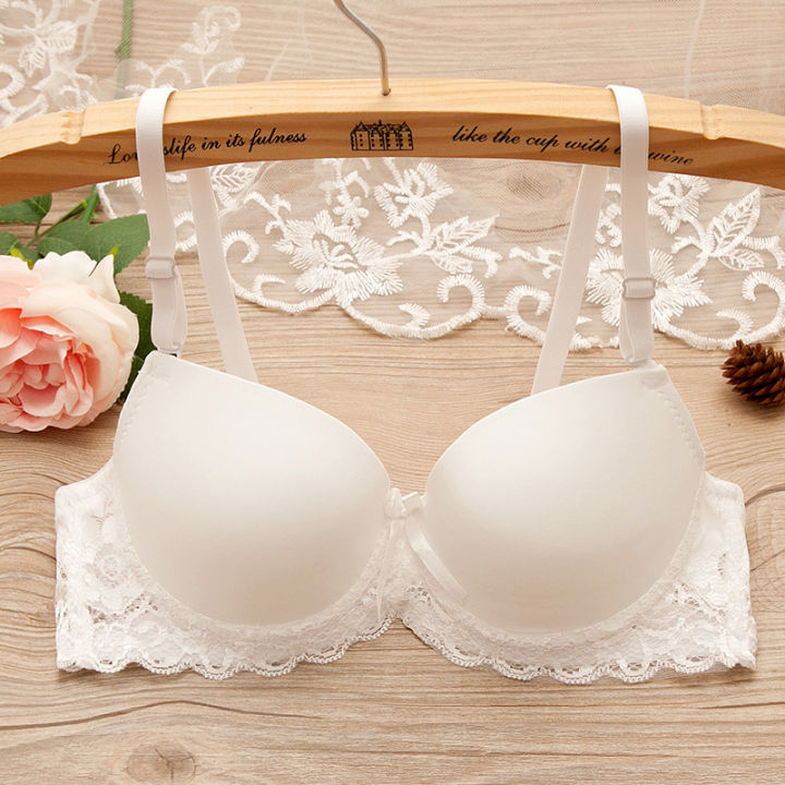 White color Double cup super push up bra gather breast student girl bra ...