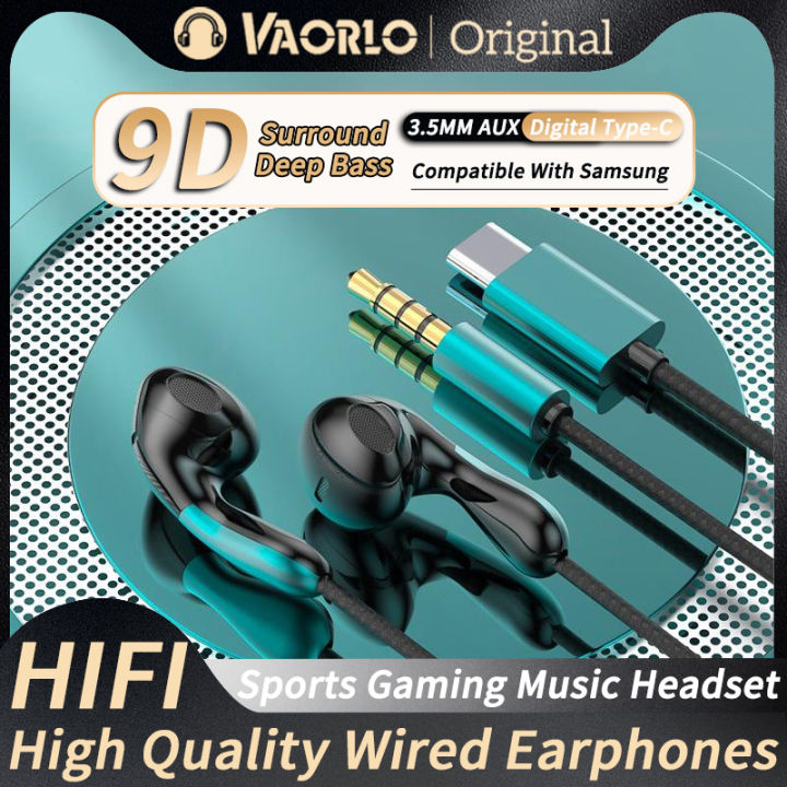 9D HIFI Heavy Bass Waterdrop Style Wired Earphones 3.5MM AUX/Type-C ...